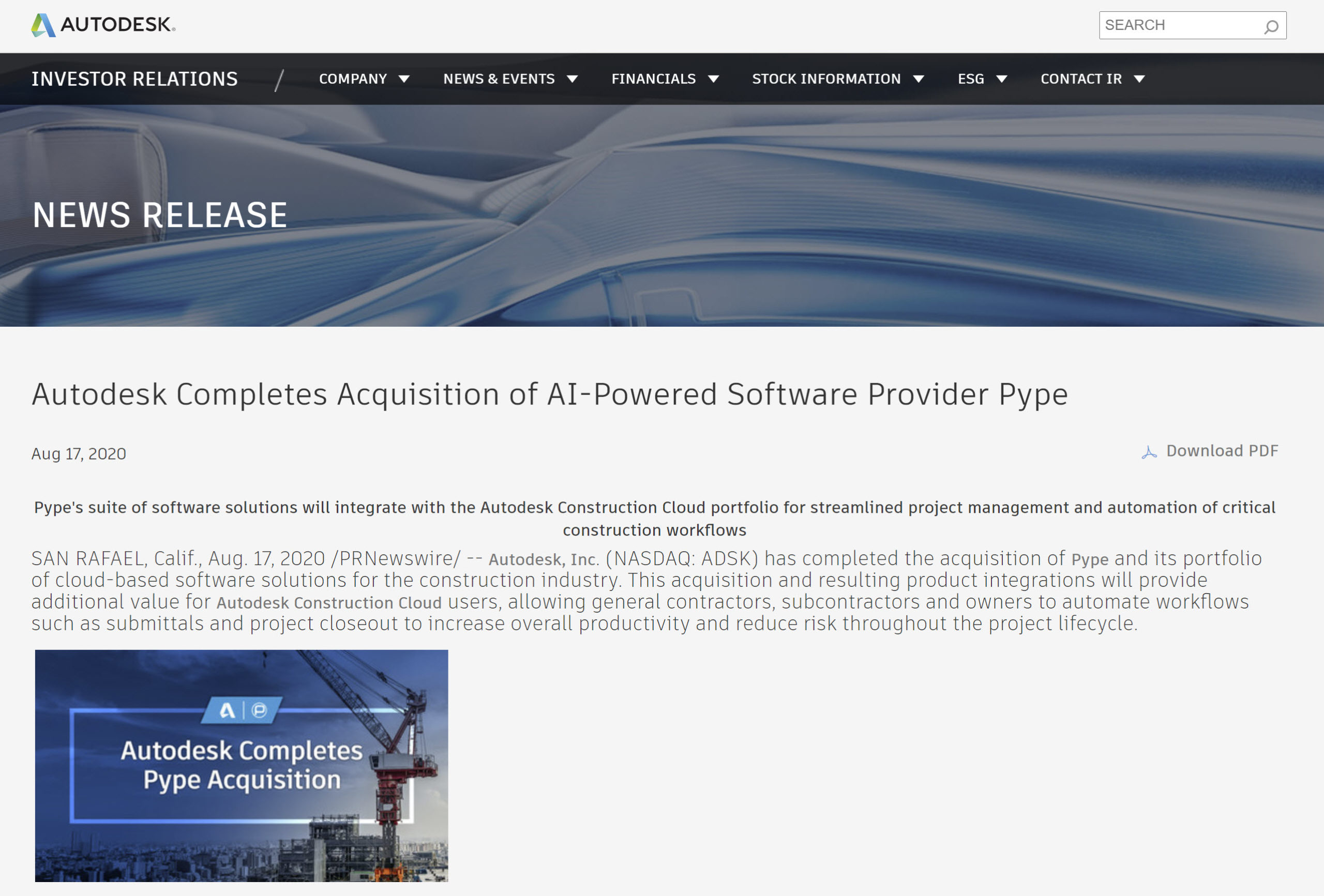 Autodesk finalise l’acquisition de Pype, éditeur de logiciels basés sur ...